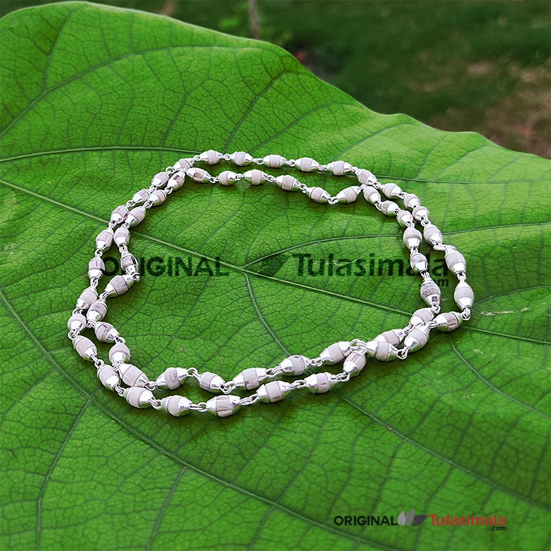 Iskcon Pure Silver with Original Tulsi Beads Kanthi Mala 3mm Size Natural